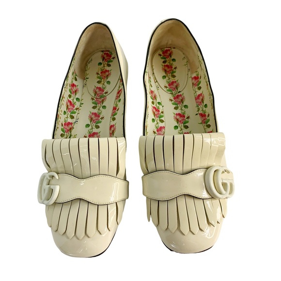 Gucci | Shoes | Gucci Marmont Gg Patent Leather Ivory Cream Fringe ...